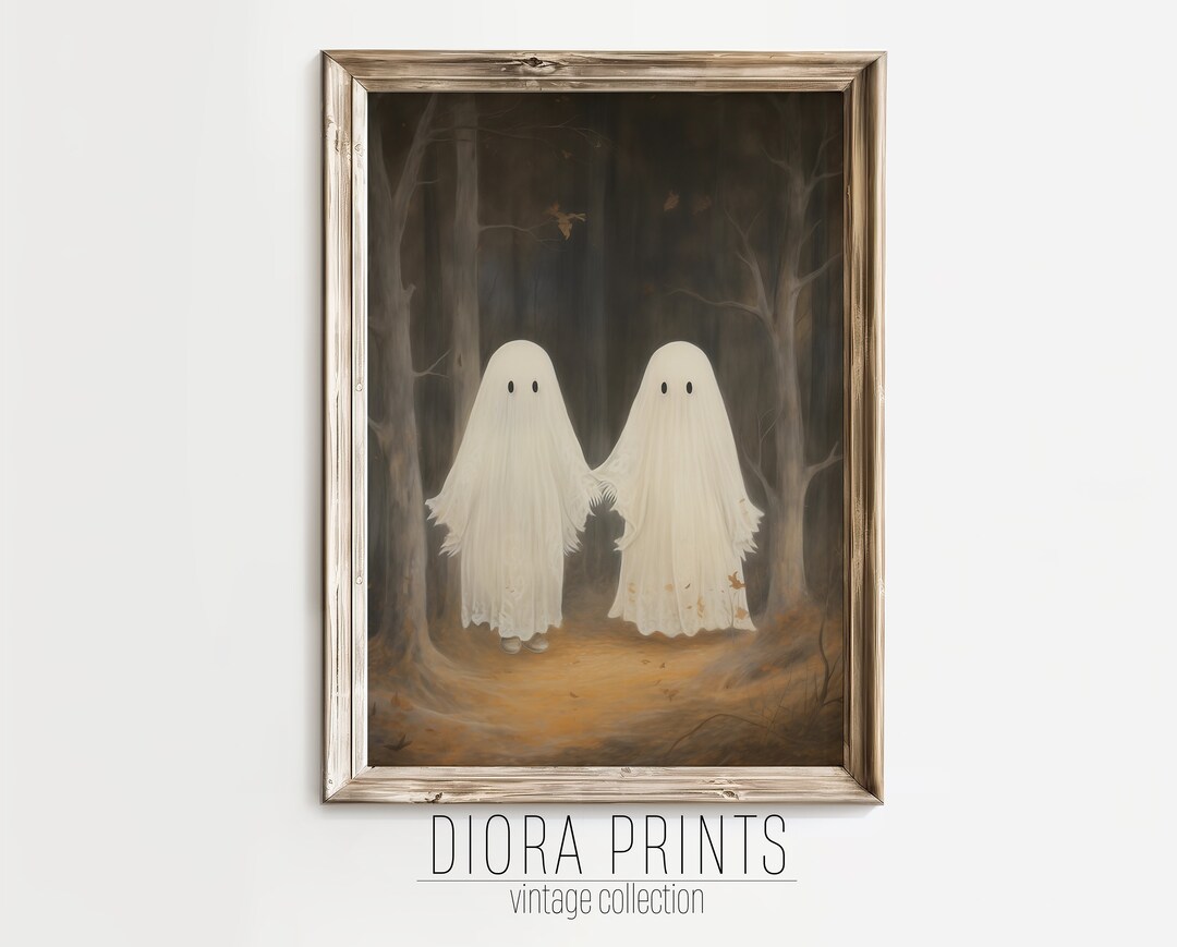 Cute Ghosts Print, Halloween Printable Wall Art, Autumn Landscape Wall ...