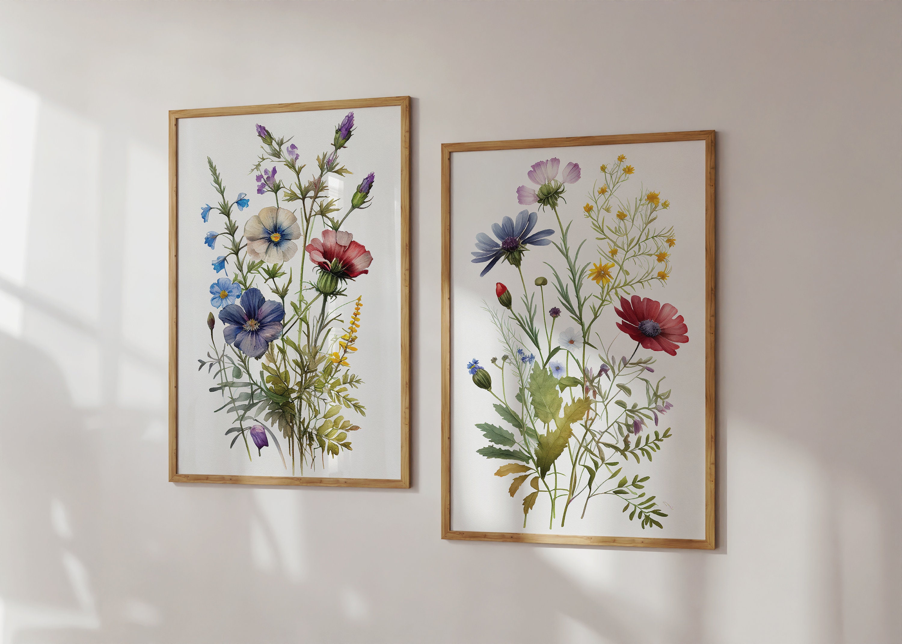 Set of 2 Wildflower Prints, Printable Wall Art, Floral Instant Art, Floral Home Decor ...