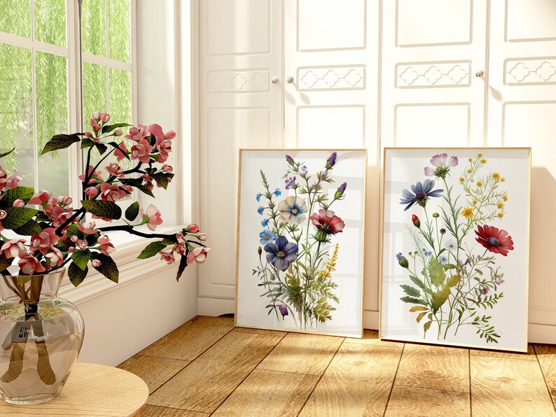 Set of 2 Wildflower Prints, Printable Wall Art, Floral Instant Art, Floral Home Decor ...