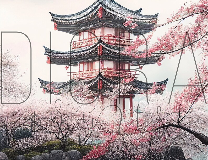 Japanese Print Cherry Blossom Art Sakura Tree Poster Cherry - Etsy