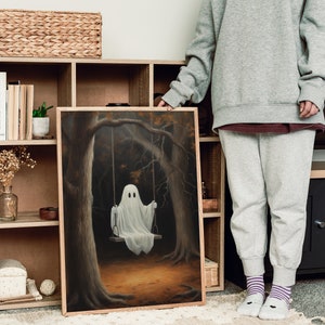 Cute Ghost Print, Autumn Printable Wall Art, Fall Wall Decor, Rustic ...