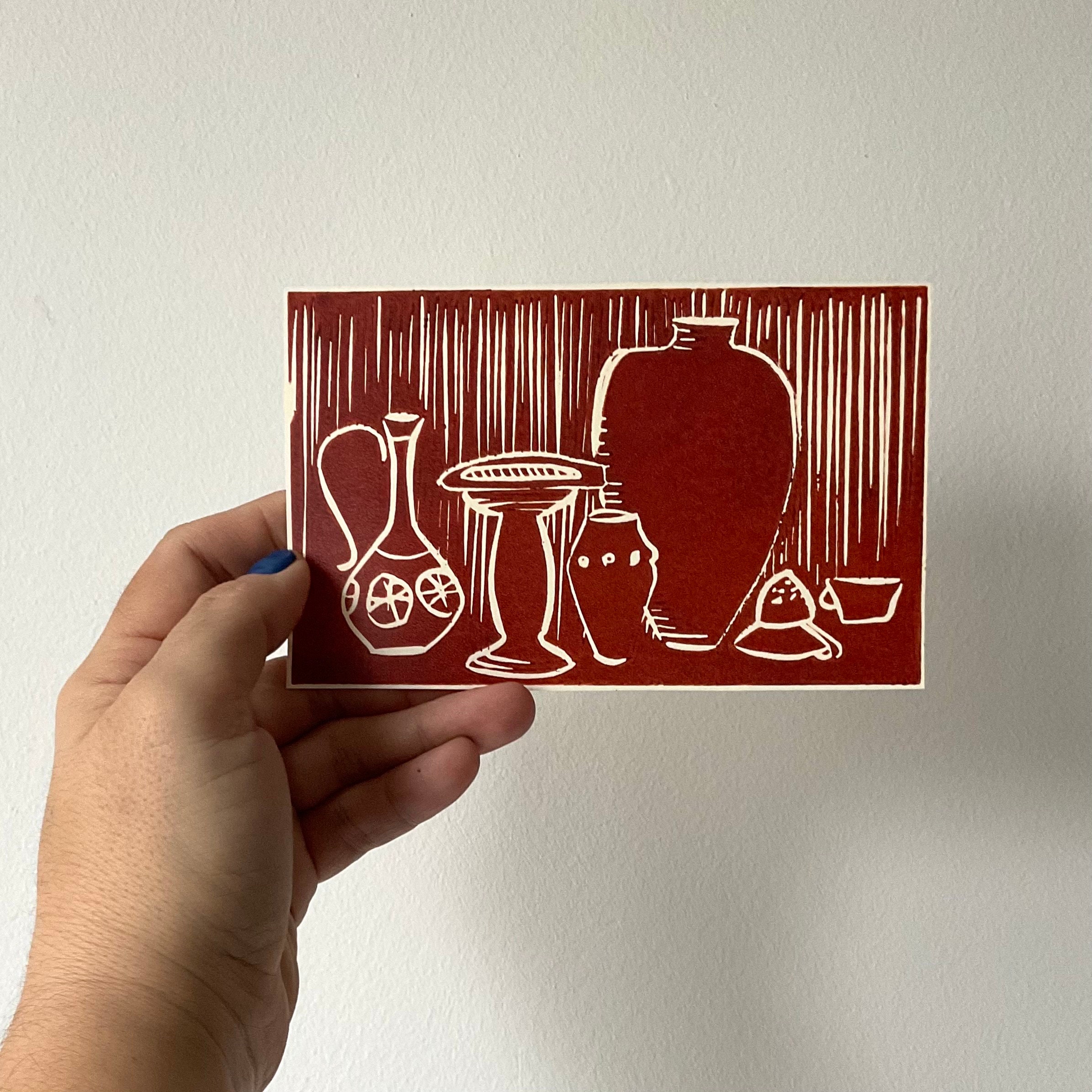 Archaeological Pottery Linocut, Art Linoprint, Hand Pulled Original ...