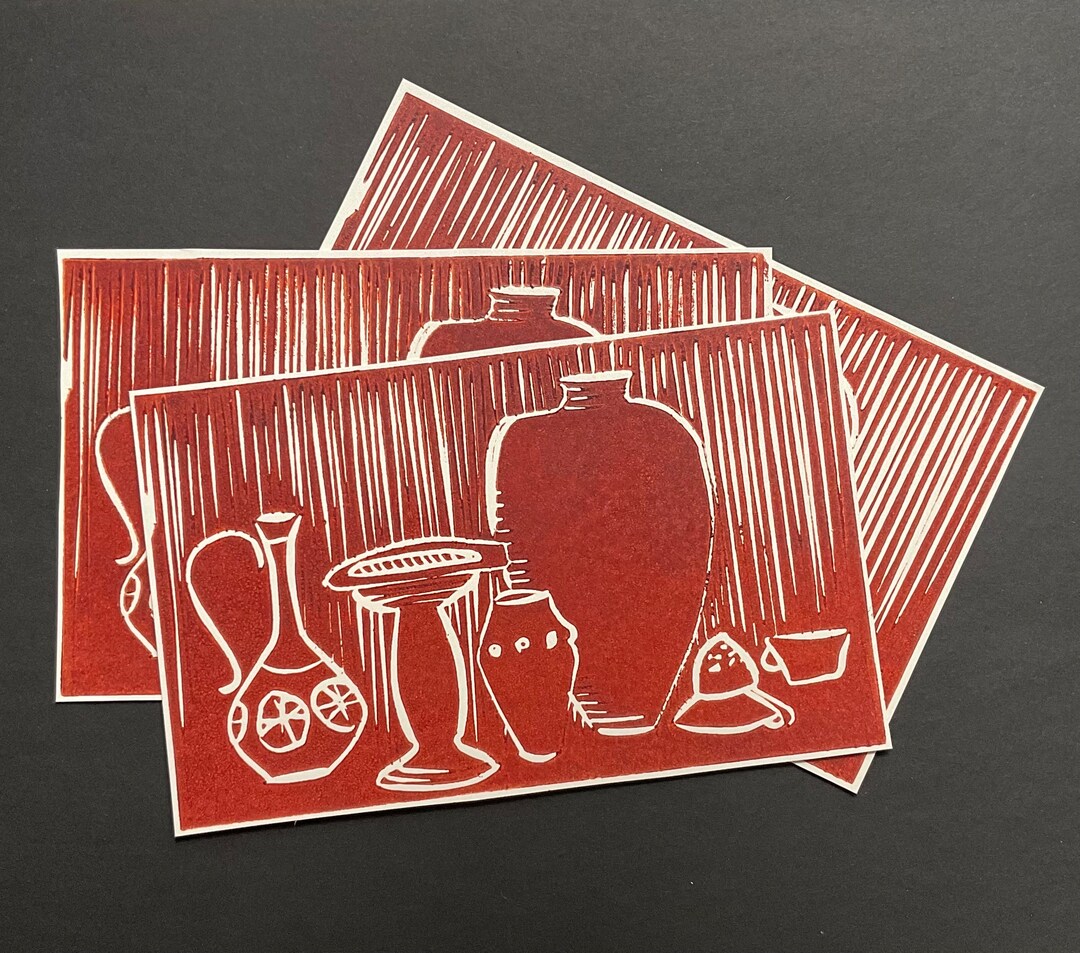 Archaeological Pottery Linocut, Art Linoprint, Hand Pulled Original ...