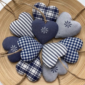 Fabric Hanging Hearts in Blue Color Palette Made From Canvas and ...
