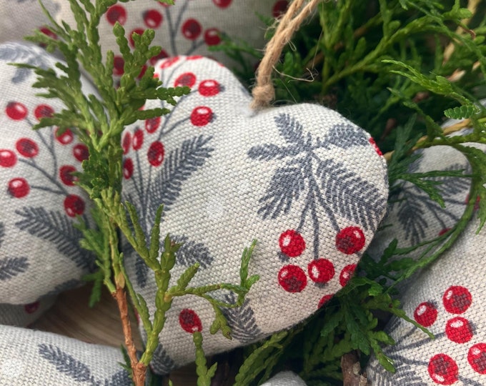 Fabric Hanging Hearts Sewn From Christmas Fabric - Etsy