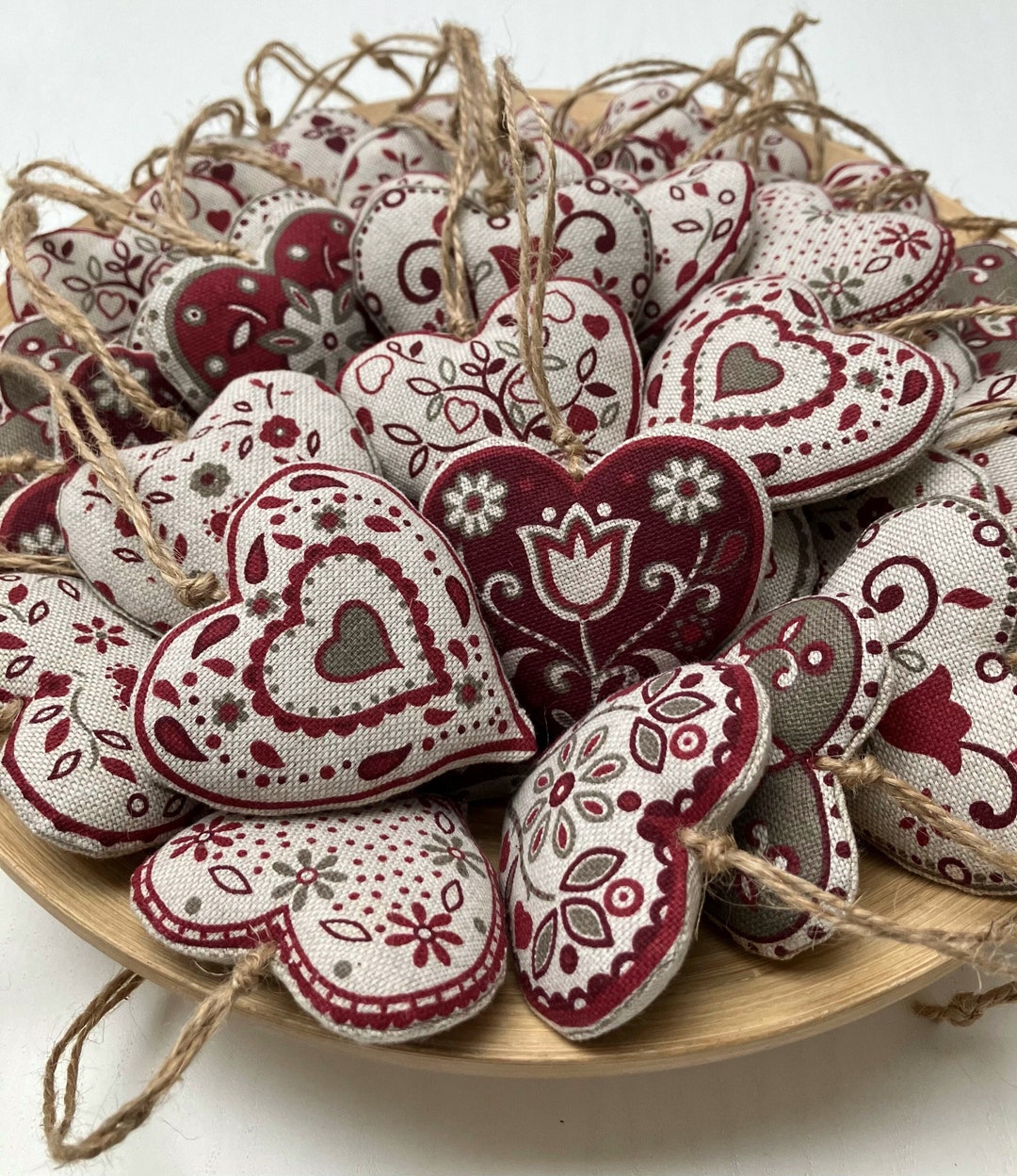 Set of 6 Fabric Hanging Hearts - Etsy