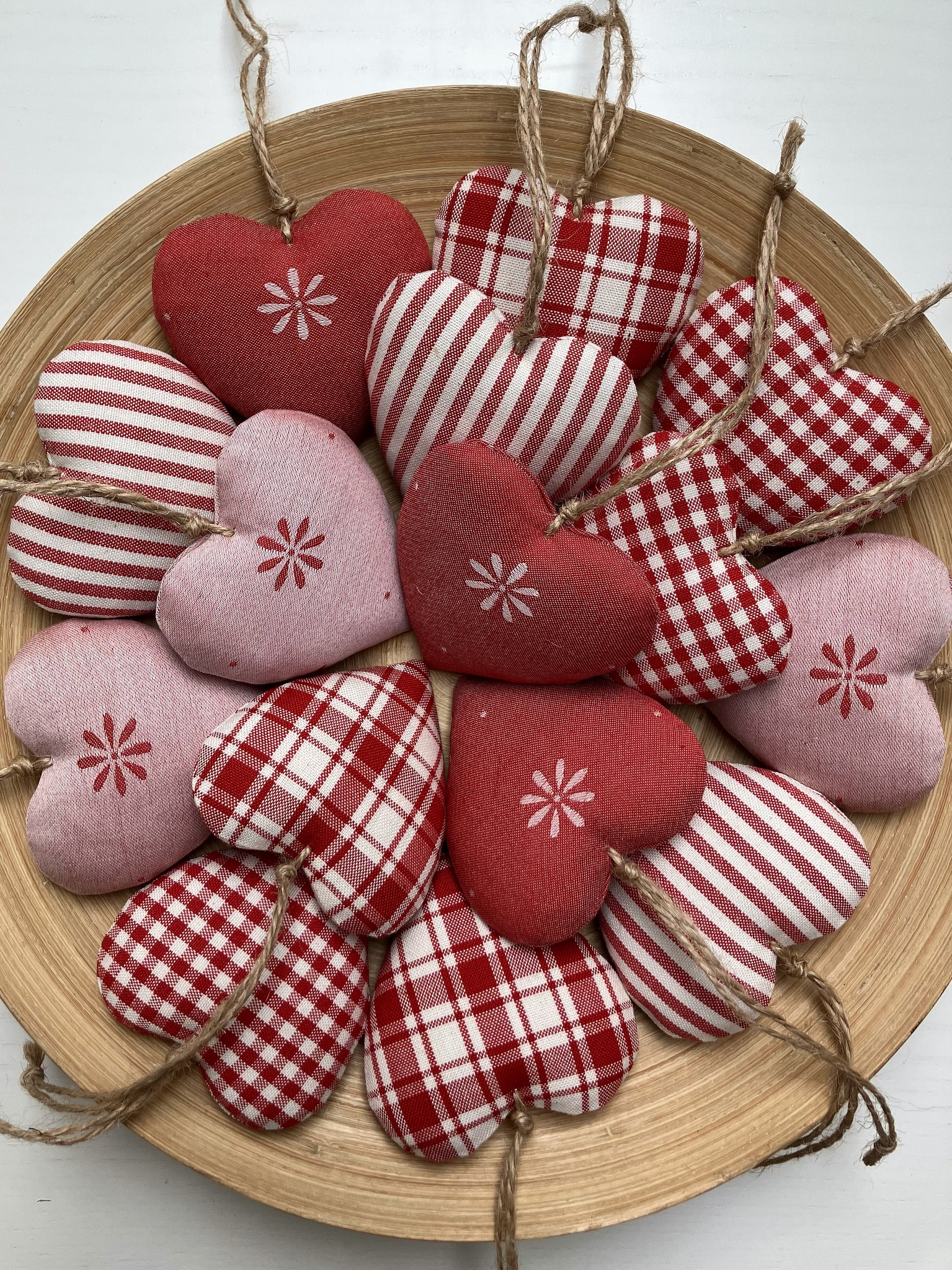 Fabric Hanging Hearts in Red Color Palette Made From Canvas and ...