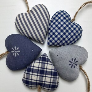 Fabric Hanging Hearts in Blue Color Palette Made From Canvas and ...