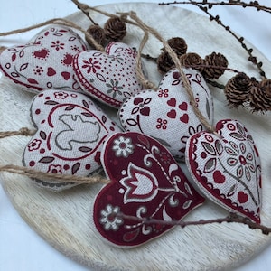 Set of 6 Fabric Hanging Hearts - Etsy