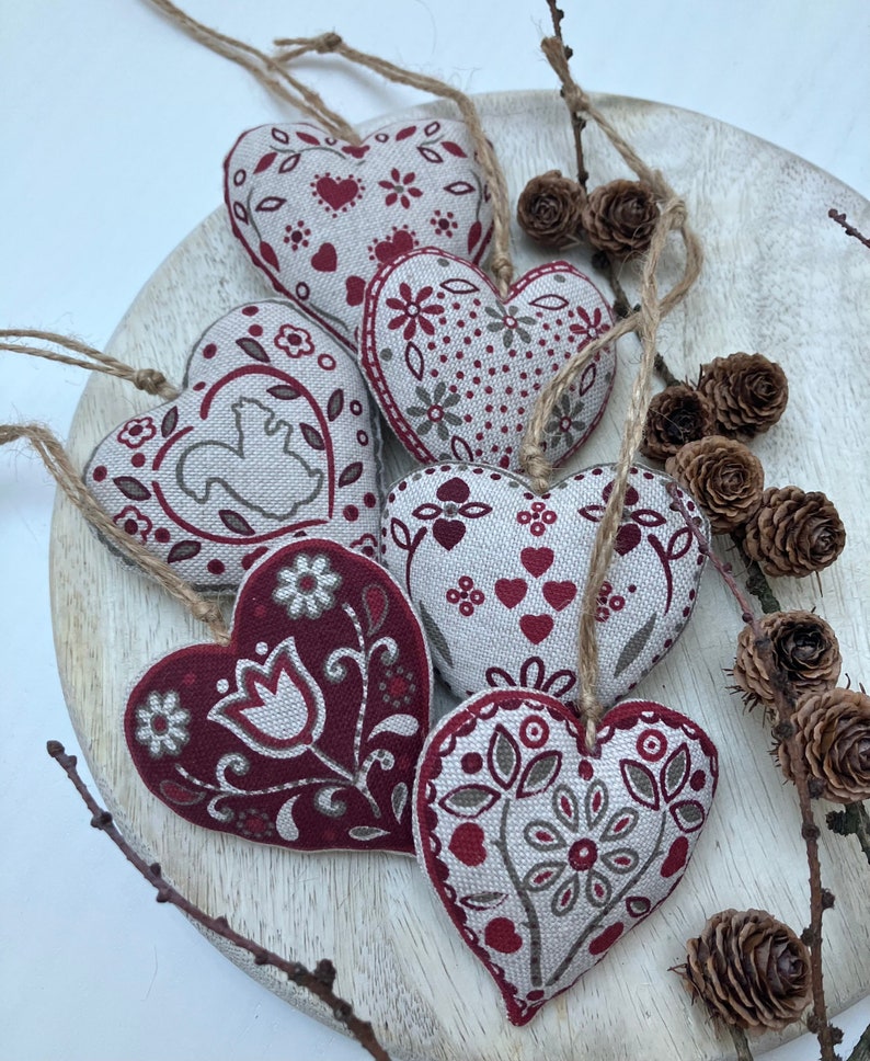 Set of 6 Fabric Hanging Hearts - Etsy