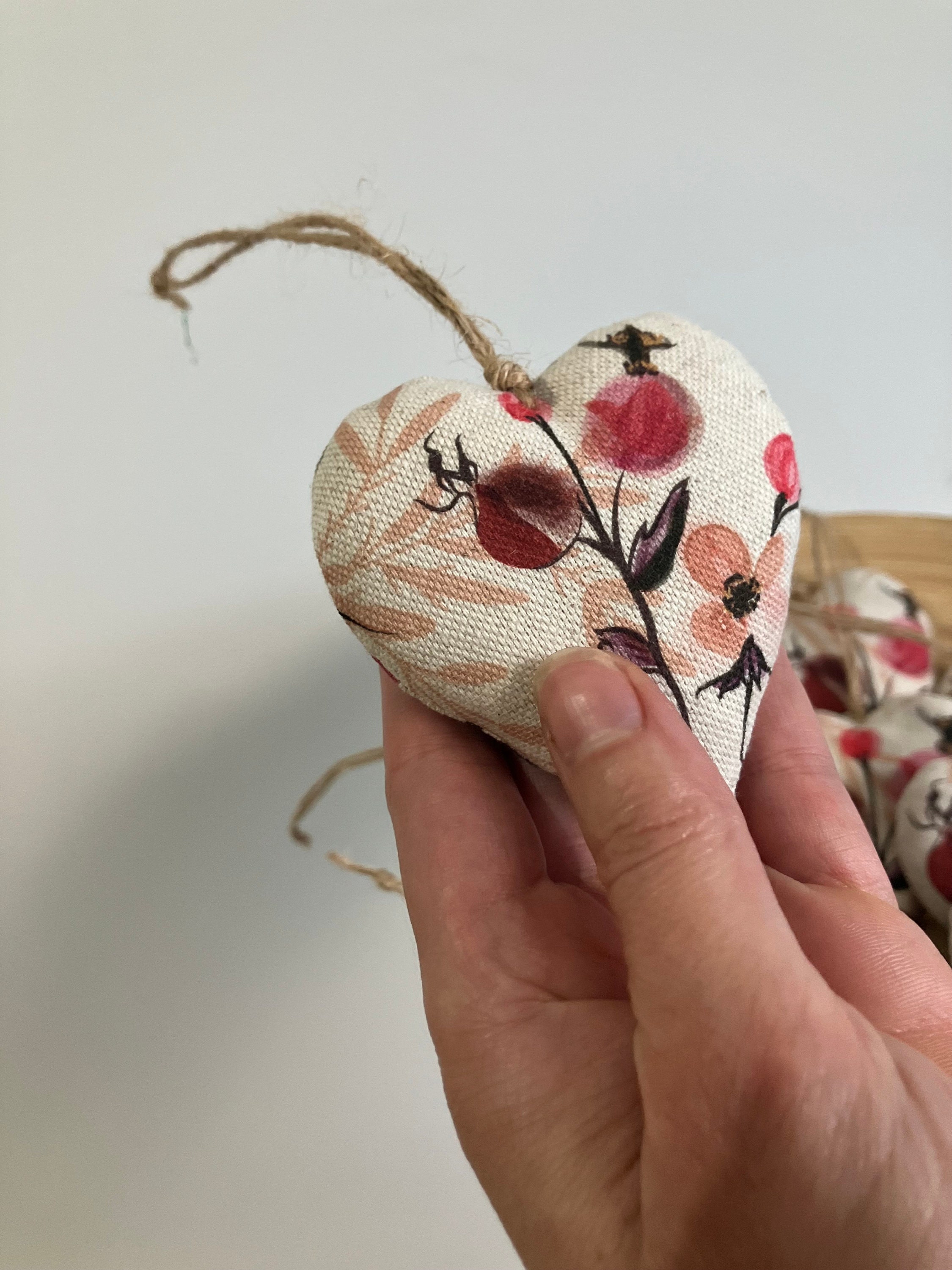Fabric Hanging Hearts Sewn From Rose Hip Fabric - Etsy