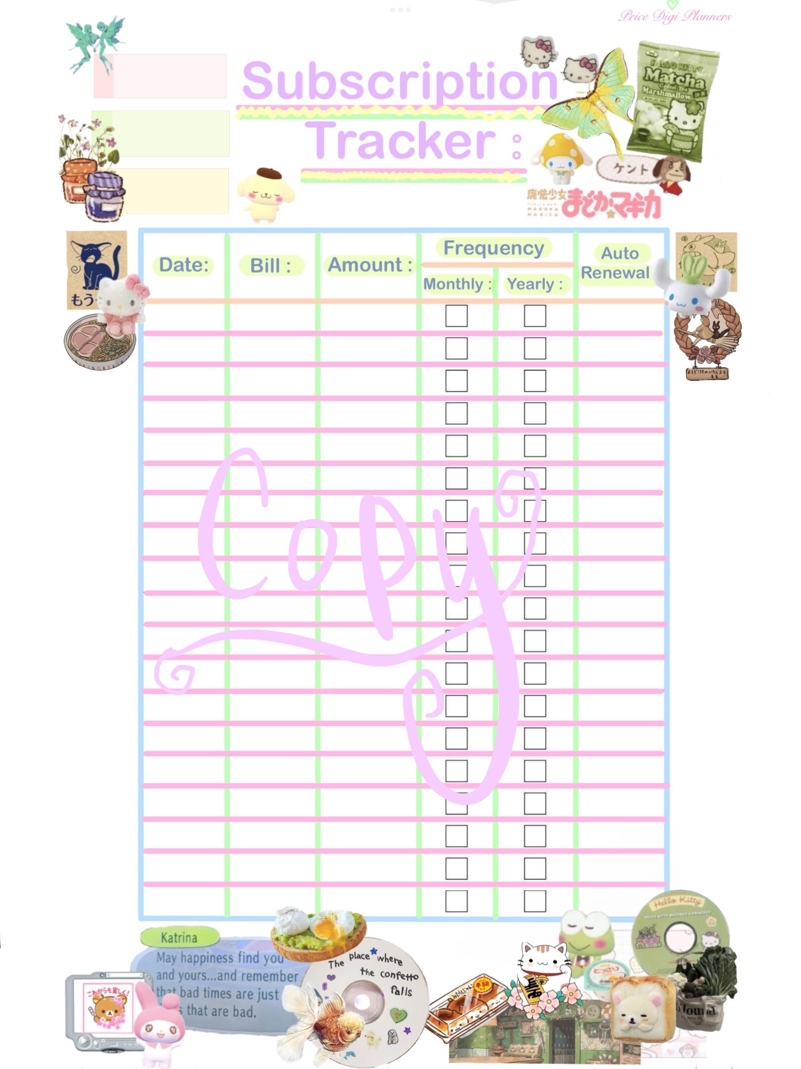 Cute Printable Digital Subscription Tracker - Etsy