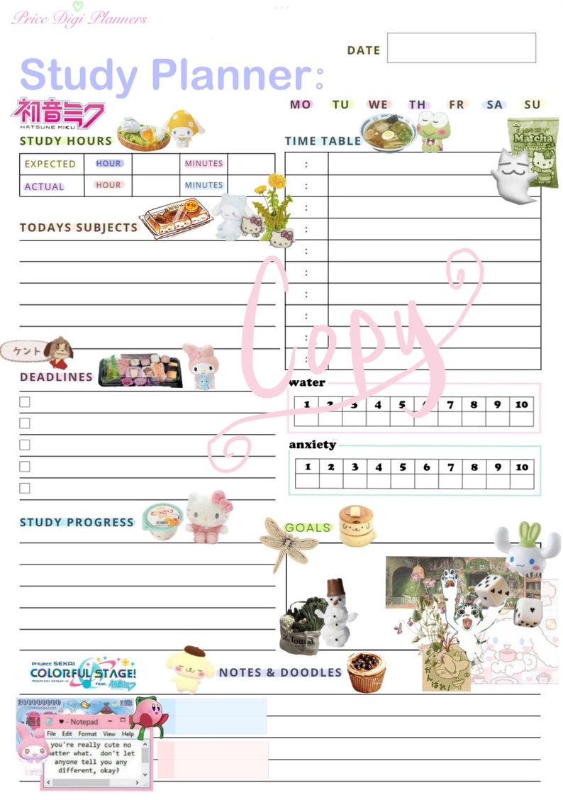 Cute Printable Digital Study Planner - Etsy