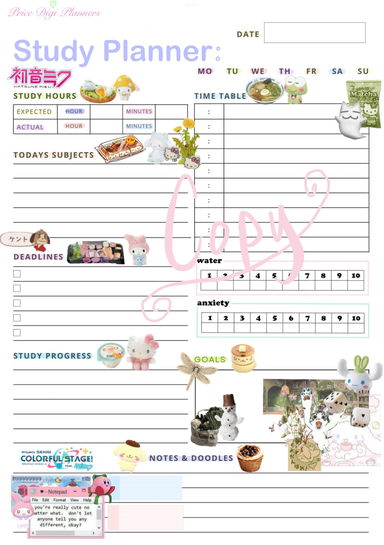 Cute Printable Digital Study Planner - Etsy