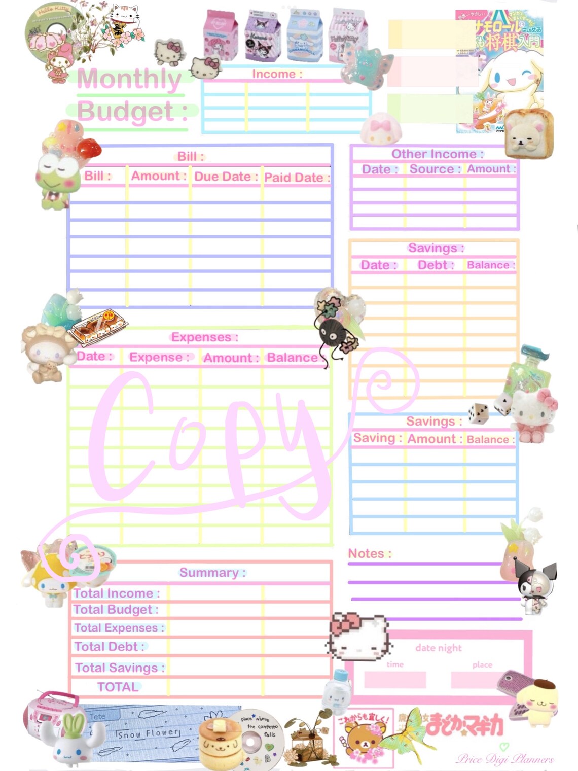 Cute Printable Digital Monthly Budget Planner - Etsy