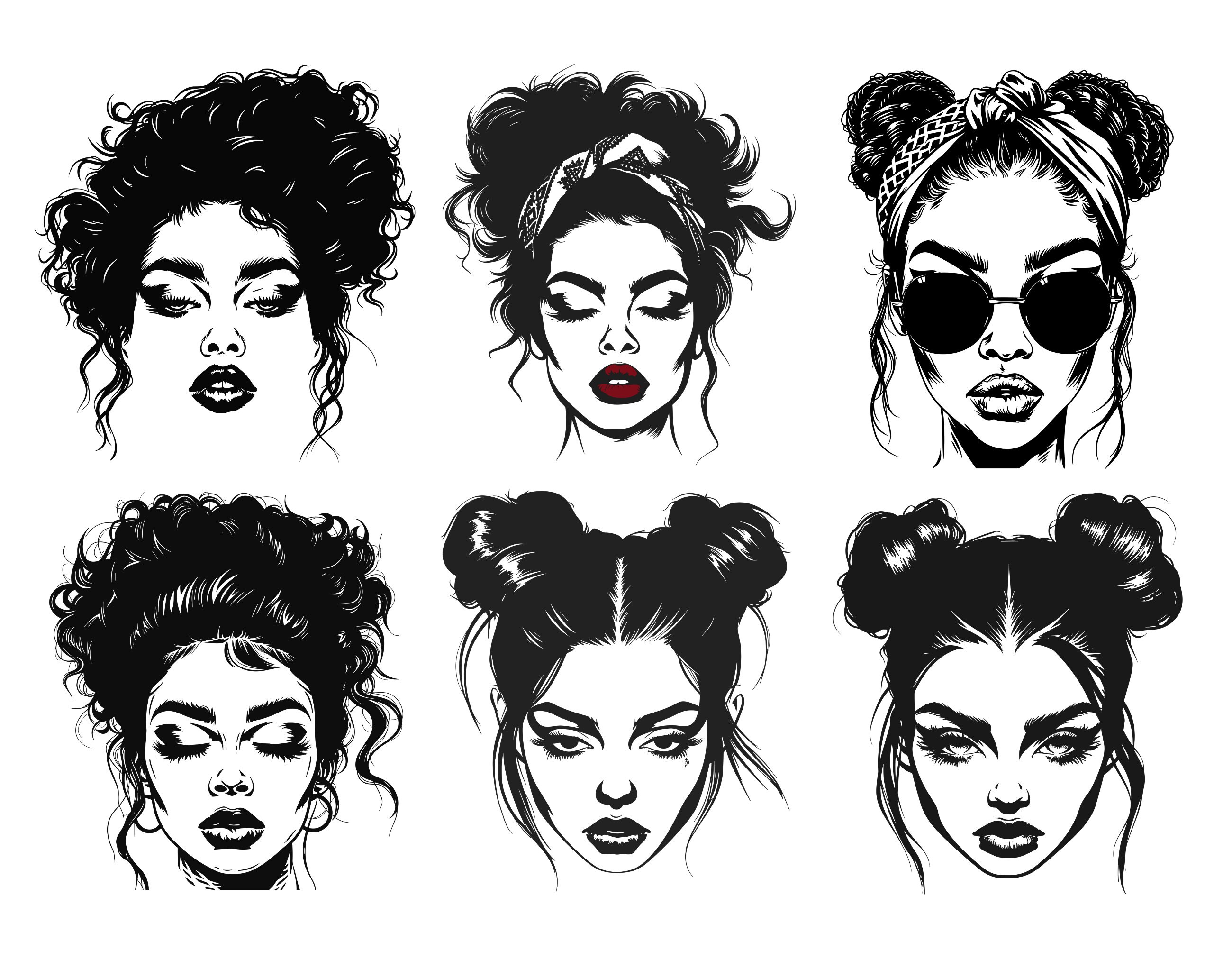 Messy Bun SVG, Messy Bun Svg Bundle, Women Face Svg, Female Svg, Braid ...