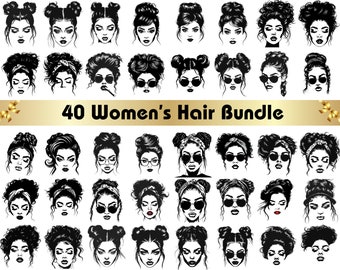 Messy Bun Svg Bundle, Women Face Svg, Female Svg, Braid Svg, Women Hair ...
