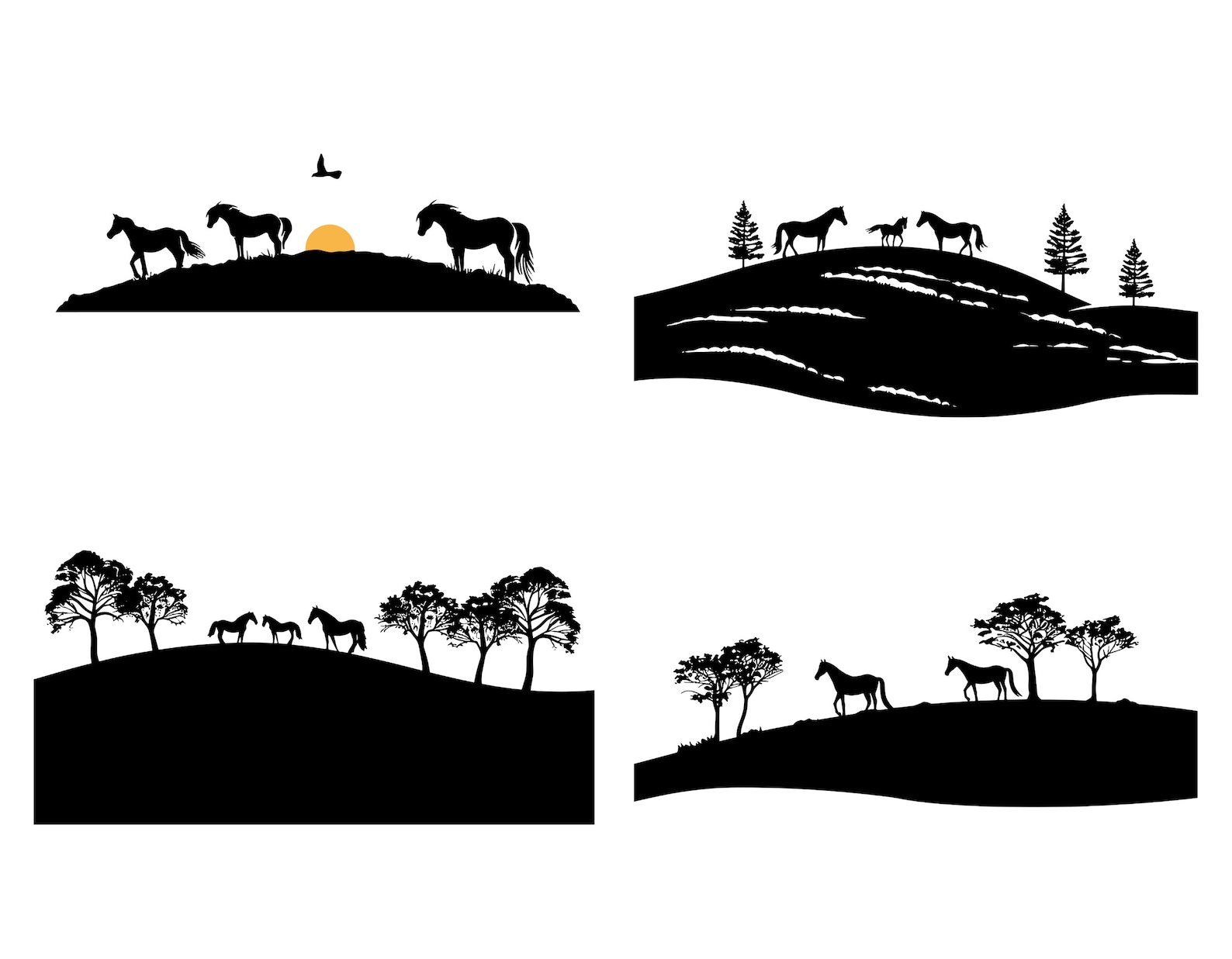 Horse Horizon Landscape, Horse Svg, Horse Vector, Horse Silhouette ...