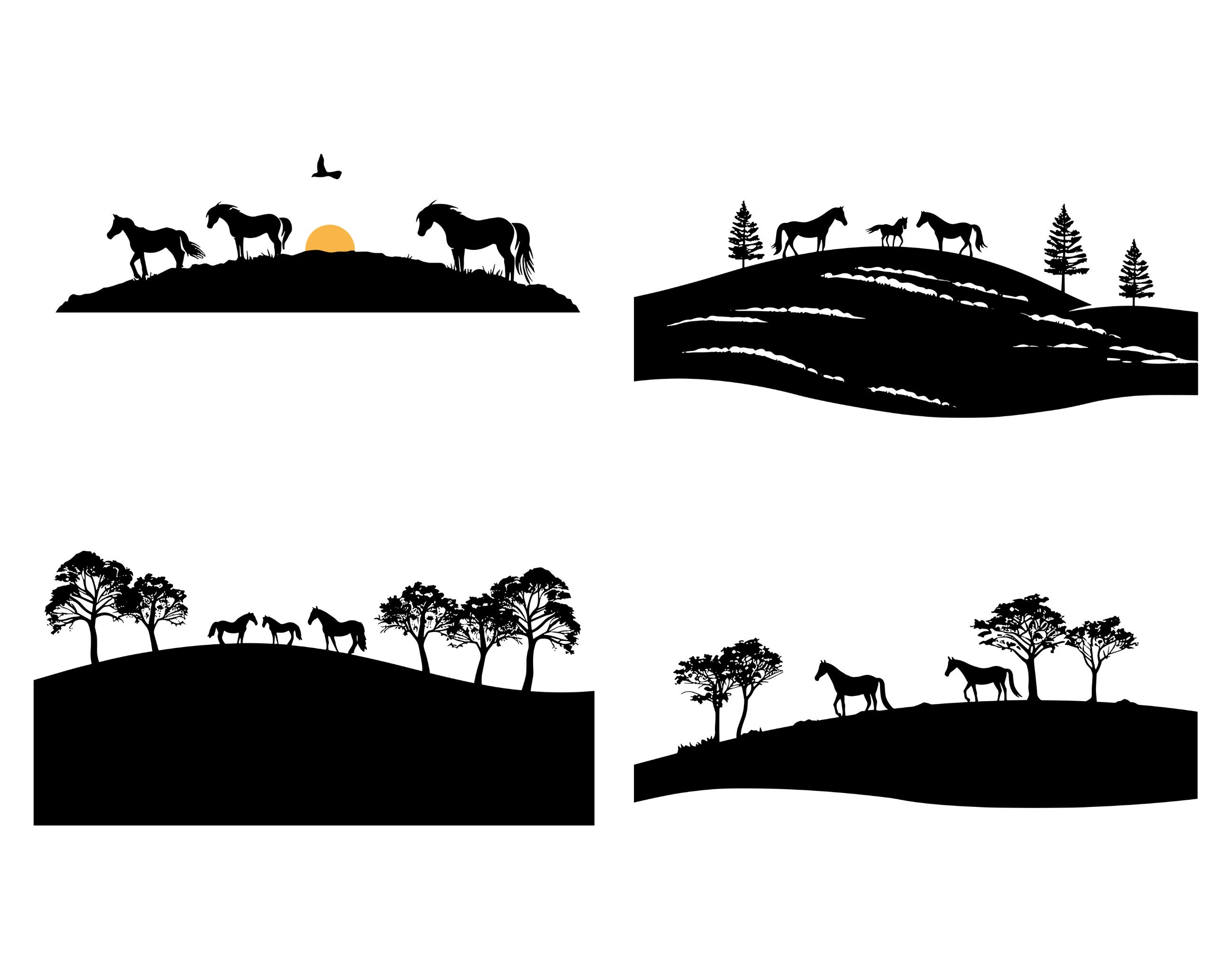 Horse Horizon Landscape, Horse Svg, Horse Vector, Horse Silhouette ...