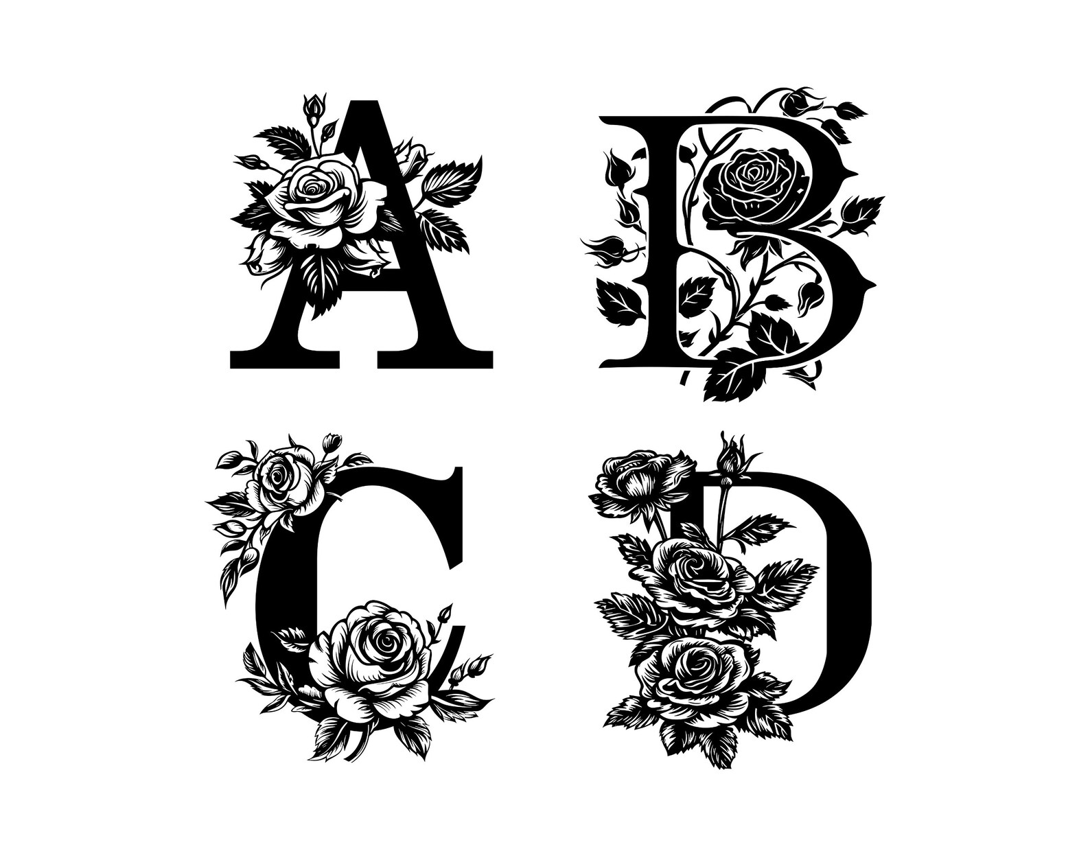 Floral Letters Svg, Rose Font, Rose Letters, Letters SVG, Letters Svg ...