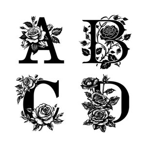 Floral Letters Svg, Rose Font, Rose Letters, Letters SVG, Letters Svg ...