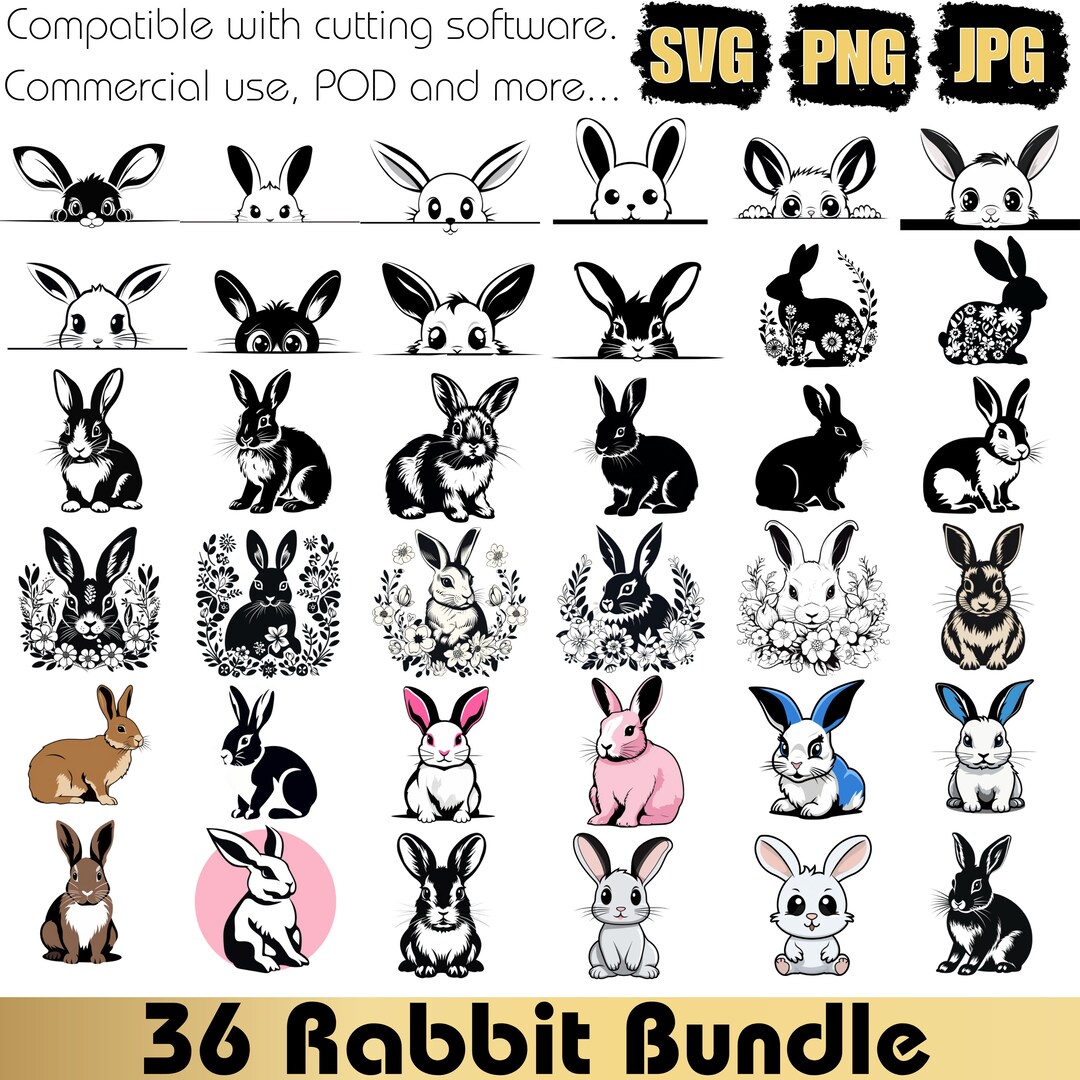 Rabbit Svg, Bunny Svg, SVG Files for Cricut, Rabbit Png, Rabbit Clipart ...