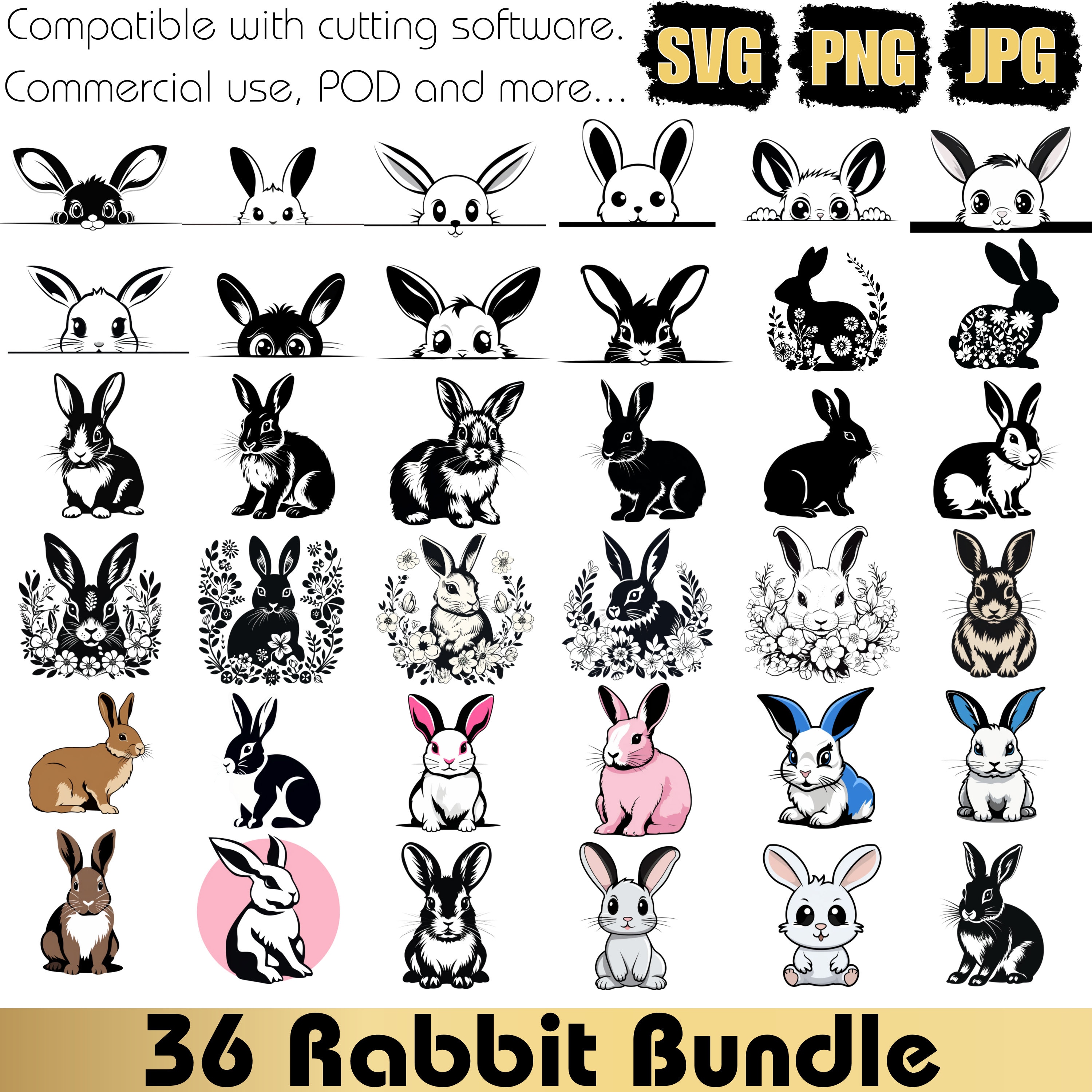 Rabbit Svg, Bunny Svg, SVG Files for Cricut, Rabbit Png, Rabbit Clipart ...