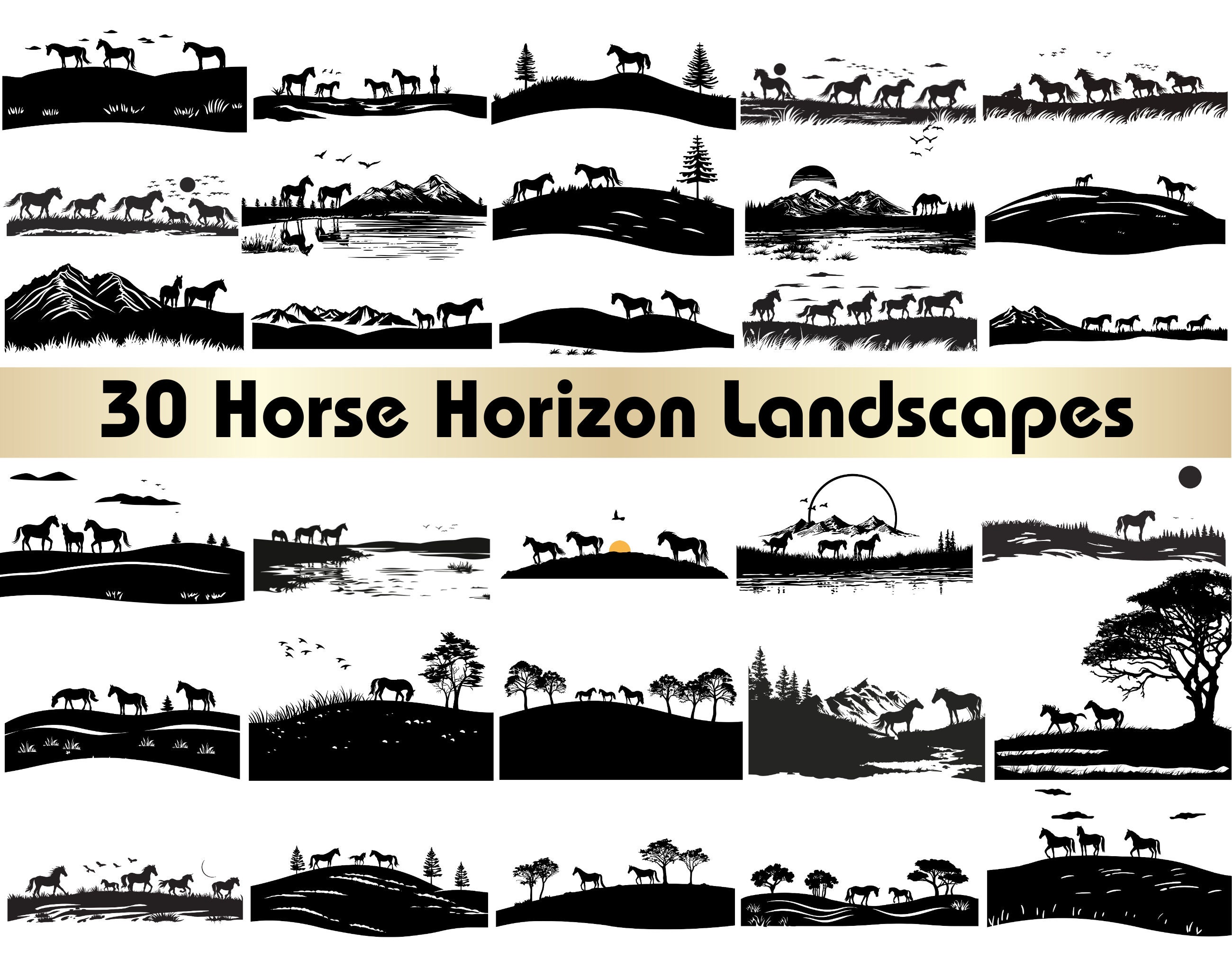 Horse Horizon Landscape, Horse Svg, Horse Vector, Horse Silhouette ...