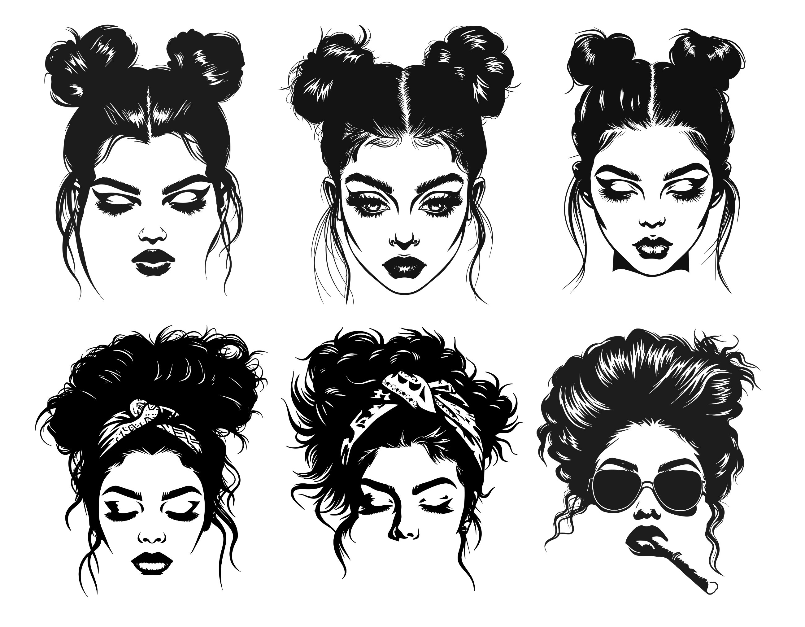 Messy Bun SVG, Messy Bun Svg Bundle, Women Face Svg, Female Svg, Braid ...