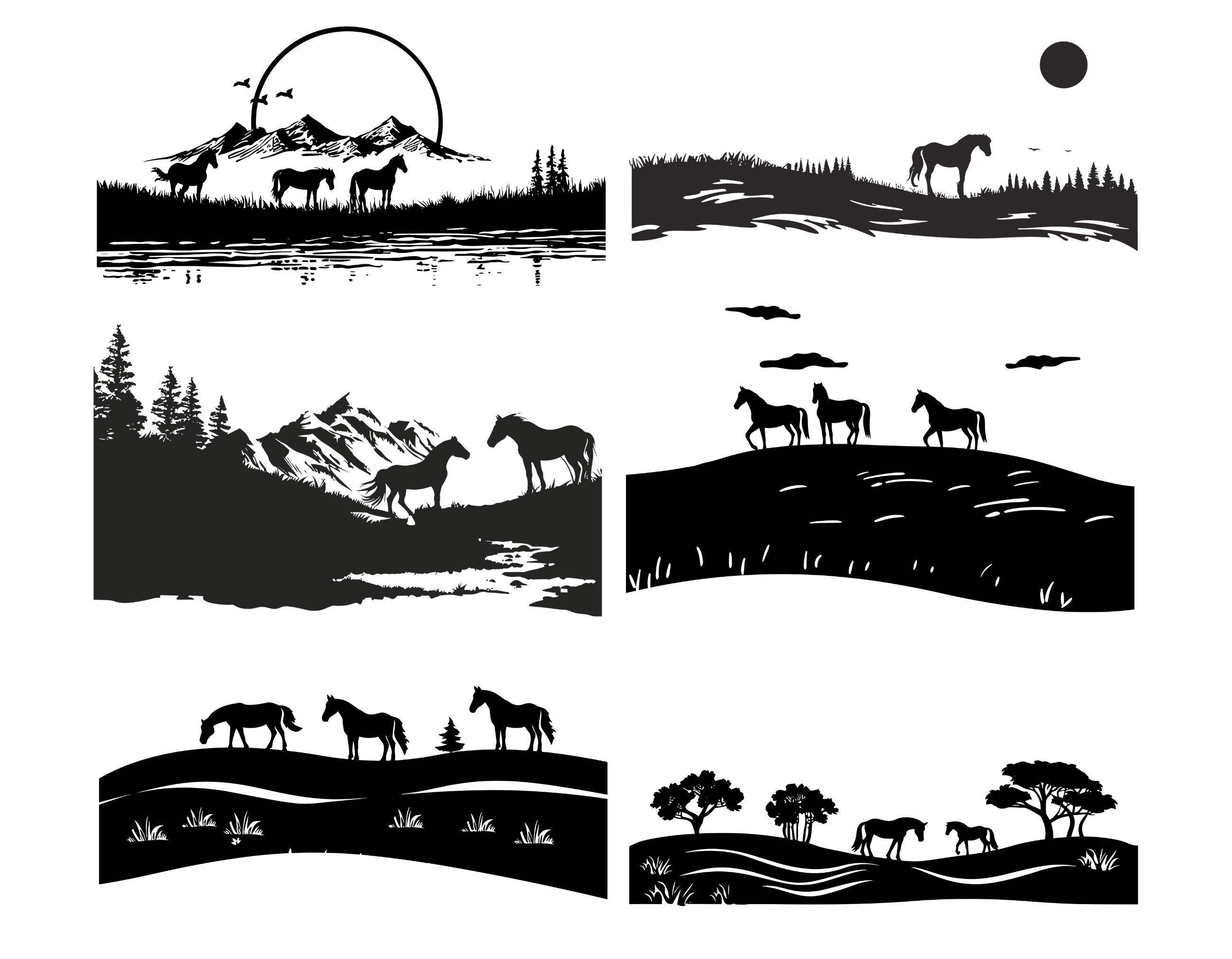 Horse Horizon Landscape, Horse Svg, Horse Vector, Horse Silhouette ...