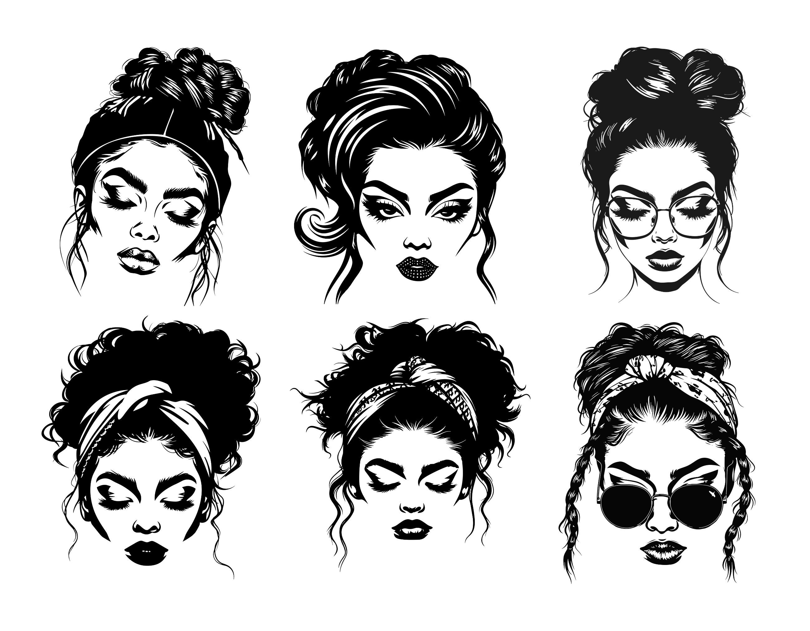 Messy Bun SVG, Messy Bun Svg Bundle, Women Face Svg, Female Svg, Braid ...