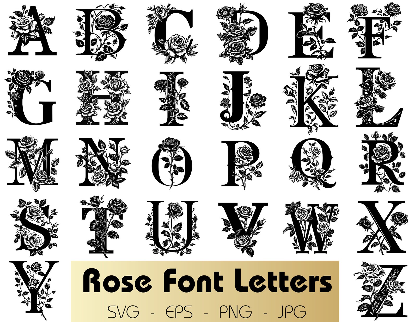 Floral Letters Svg, Rose Font, Rose Letters, Letters SVG, Letters Svg ...
