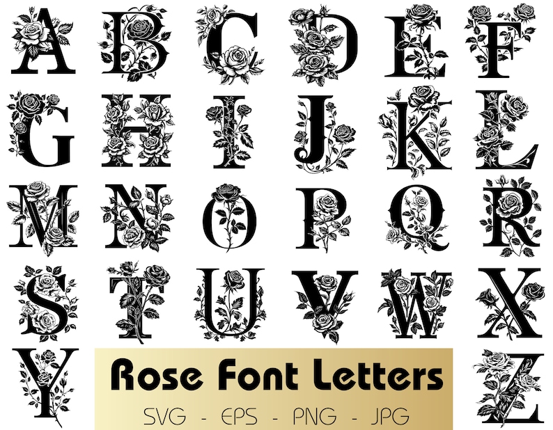 Floral Letters Svg, Rose Font, Rose Letters, Letters SVG, Letters Svg ...