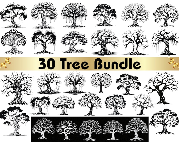 Paquete SVG de silueta de árbol Paquete de vectores de bosque Árboles ...