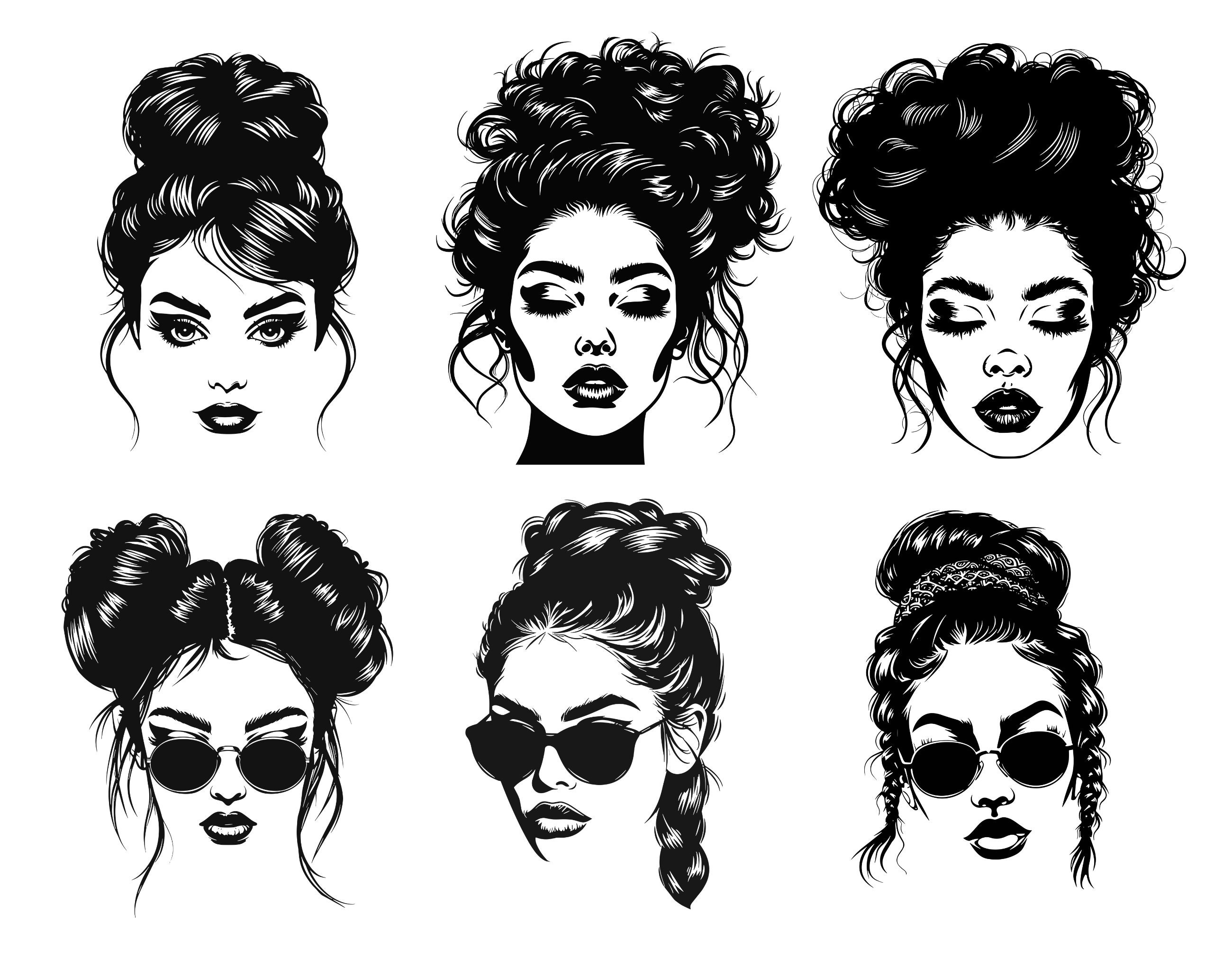 Messy Bun SVG, Messy Bun Svg Bundle, Women Face Svg, Female Svg, Braid ...