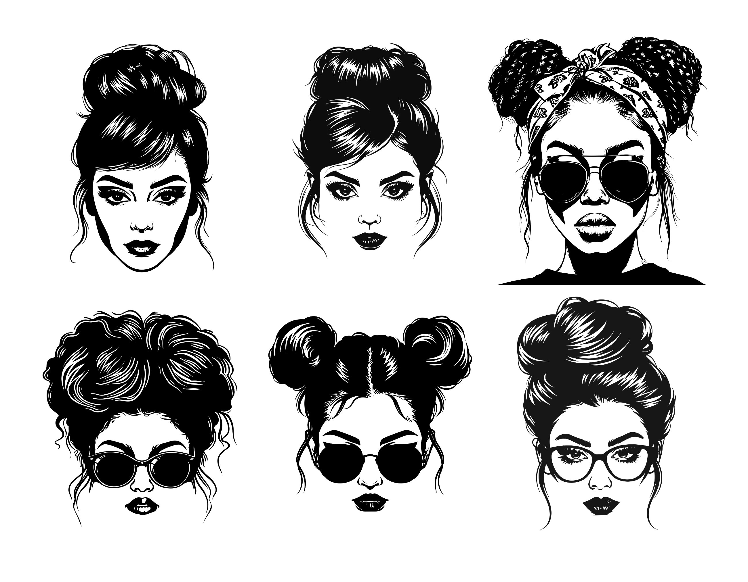 Messy Bun SVG, Messy Bun Svg Bundle, Women Face Svg, Female Svg, Braid ...