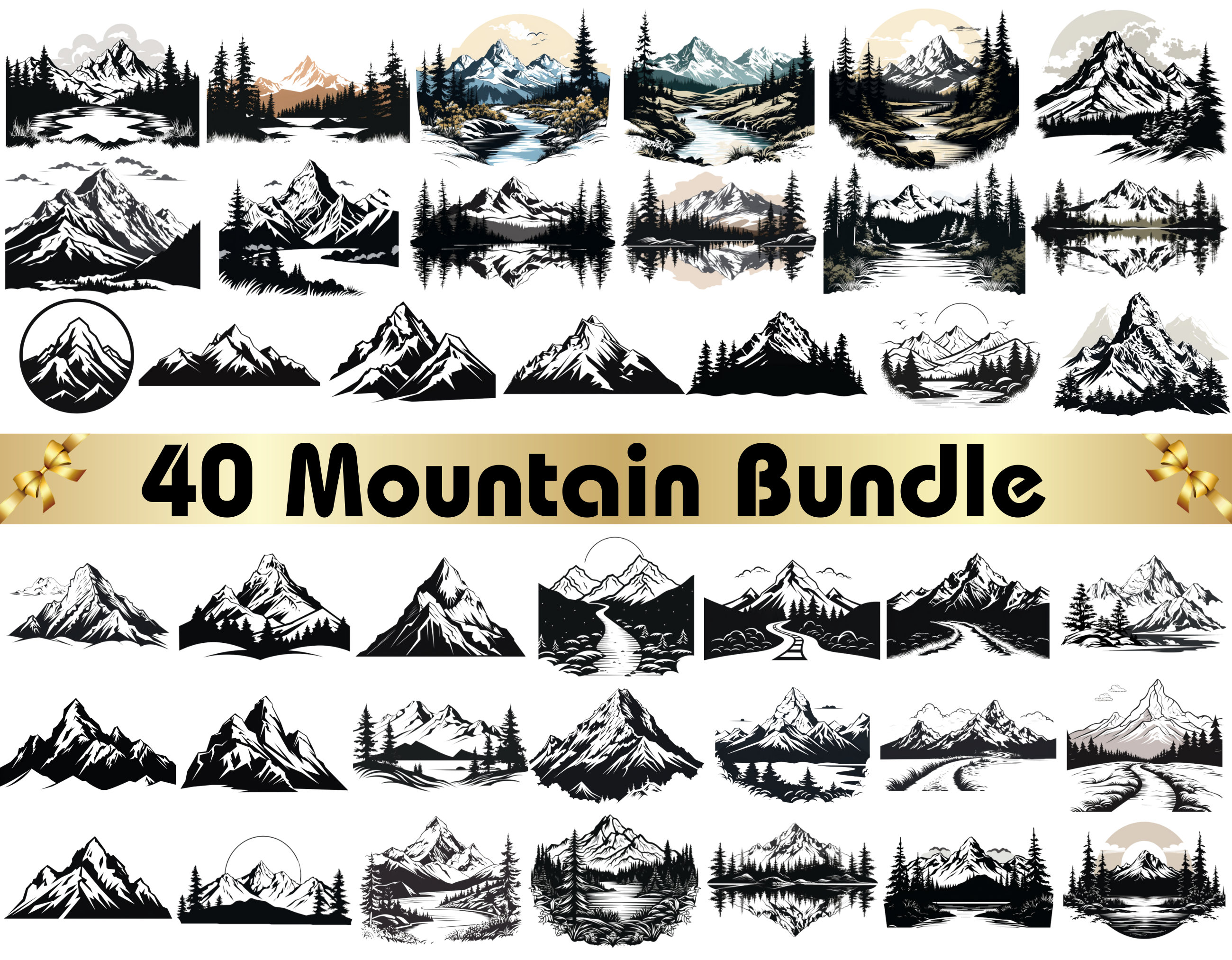 Mountains Svg, Mountain Range Svg, Mountain Svg Bundle, SVG Files for ...