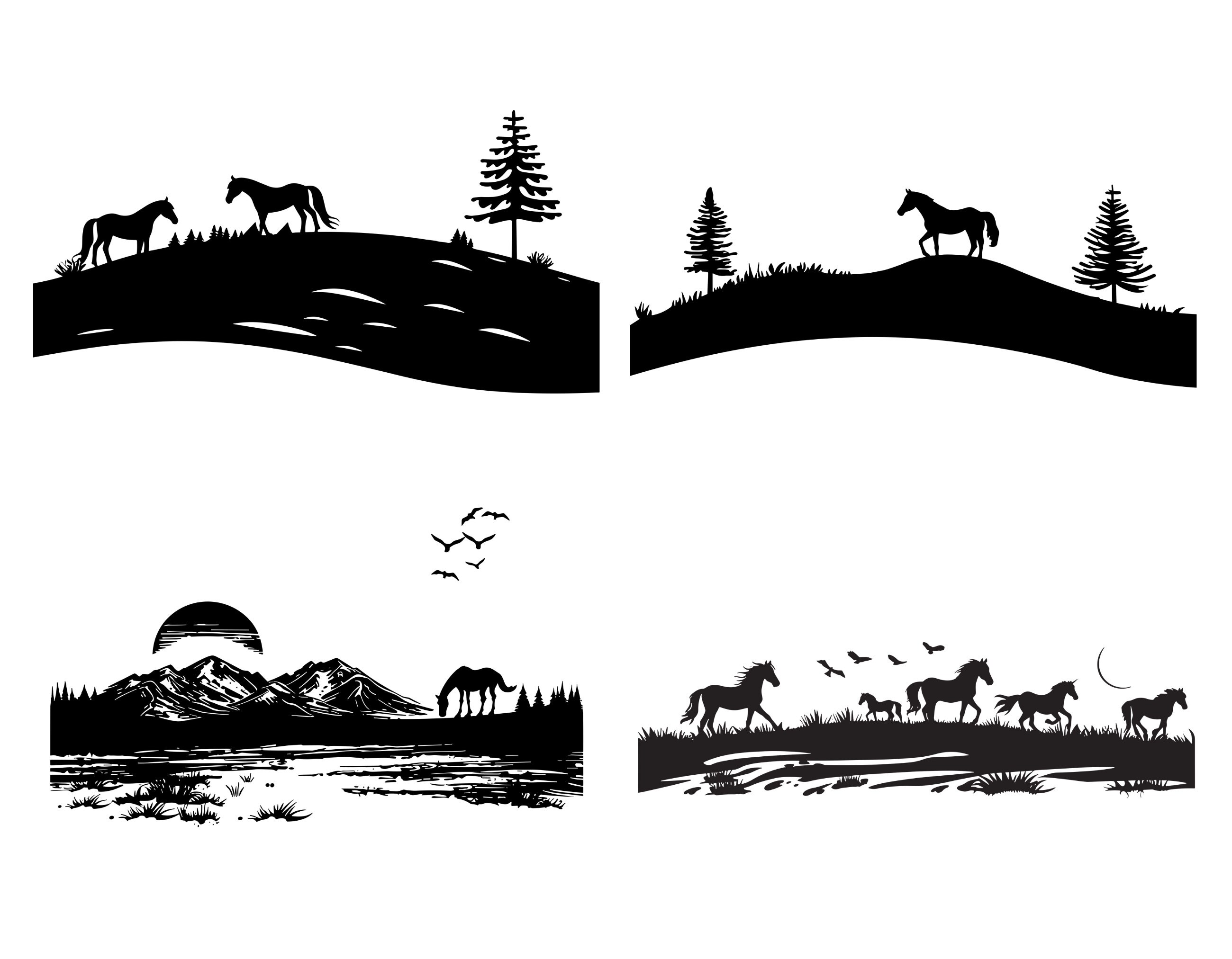 Horse Horizon Landscape, Horse Svg, Horse Vector, Horse Silhouette ...