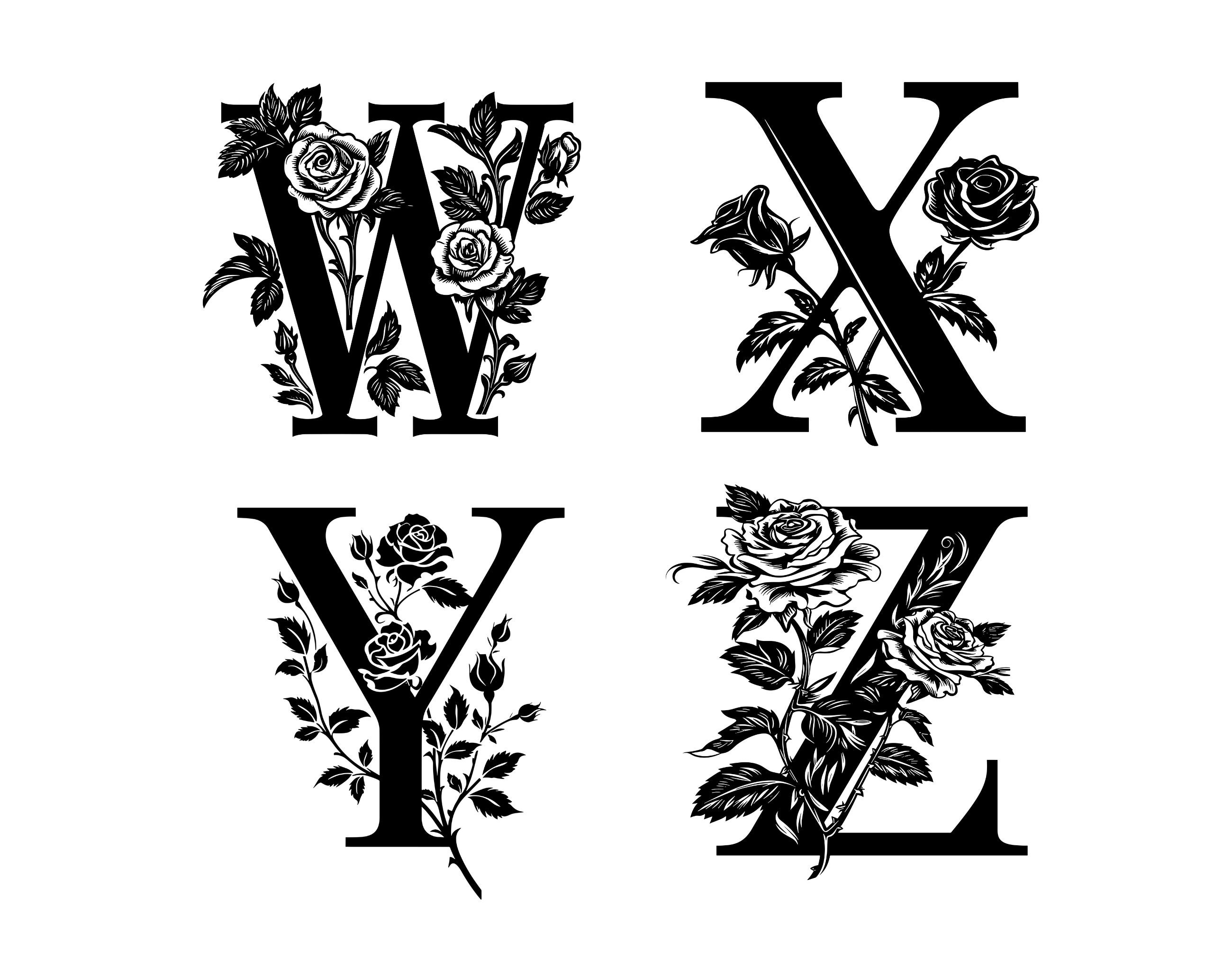 Floral Letters Svg, Rose Font, Rose Letters, Letters SVG, Letters Svg ...