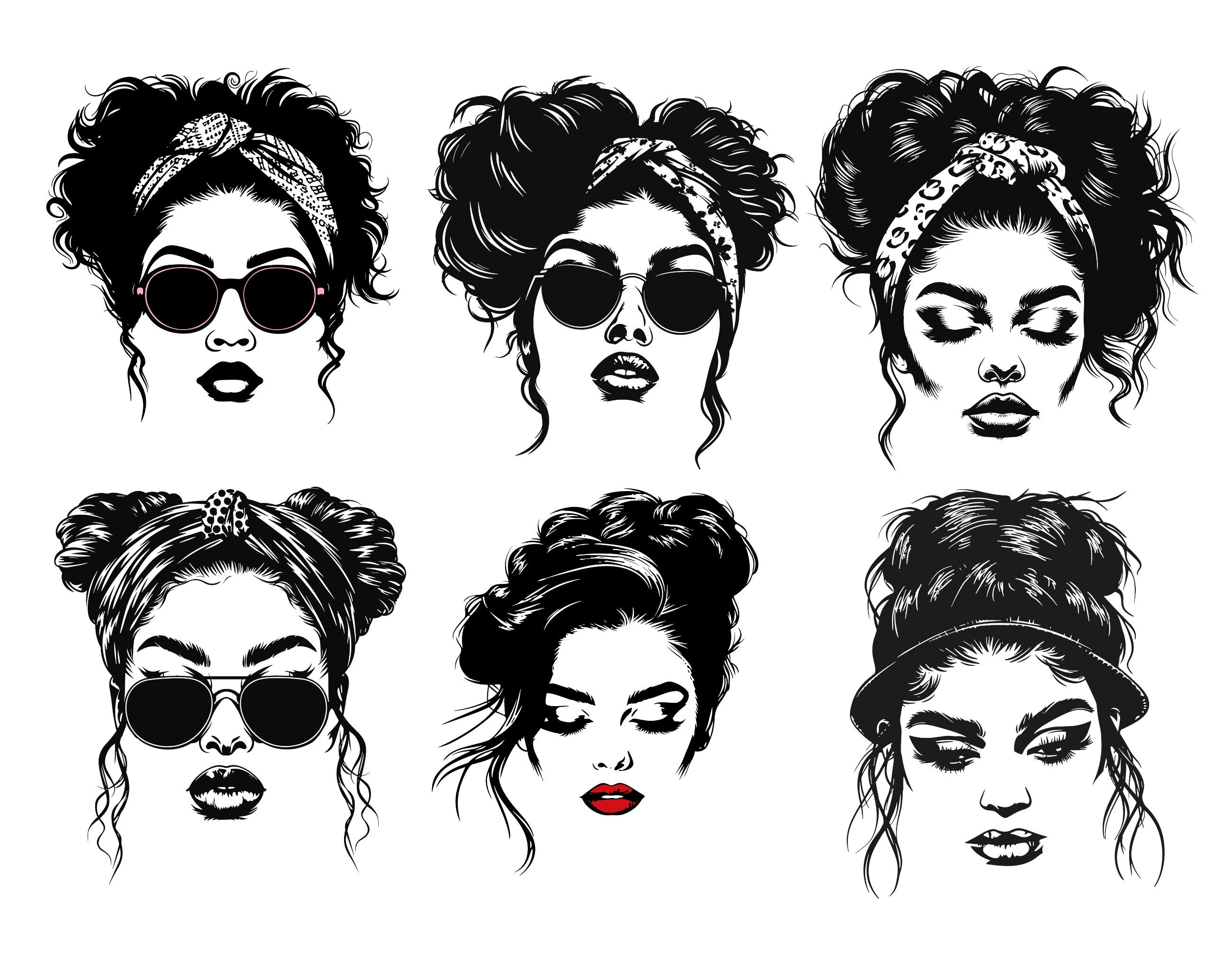 Messy Bun SVG, Messy Bun Svg Bundle, Women Face Svg, Female Svg, Braid ...