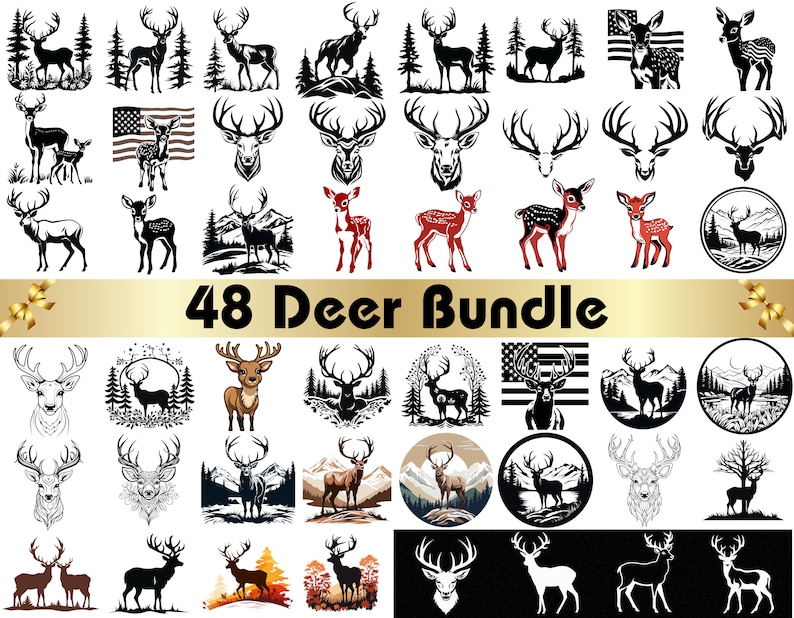Deer SVG Bundle, Deer Svg, Deer Clipart, Deer Png, Deer Head Svg ...