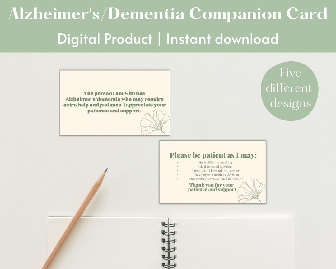 Dementia Alzheimer Companion Card, Caregiver Card, Dementia Awareness ...