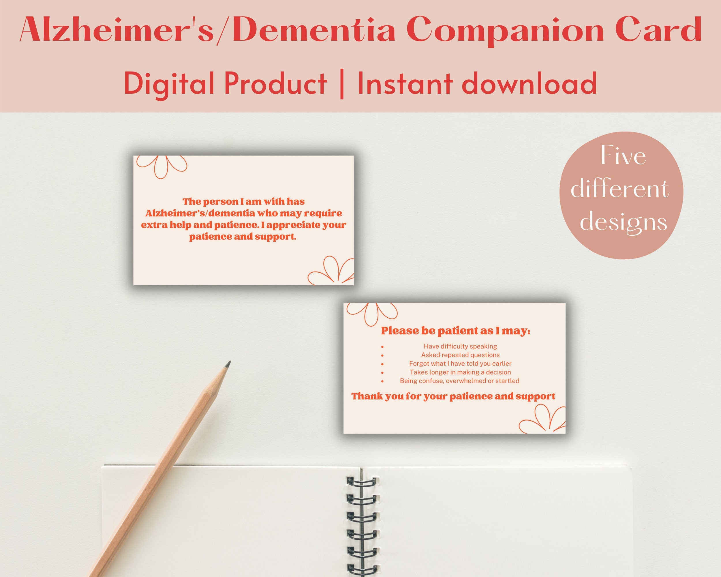 Dementia Alzheimer's Companion Card, Caregiver Card, Dementia Awareness ...