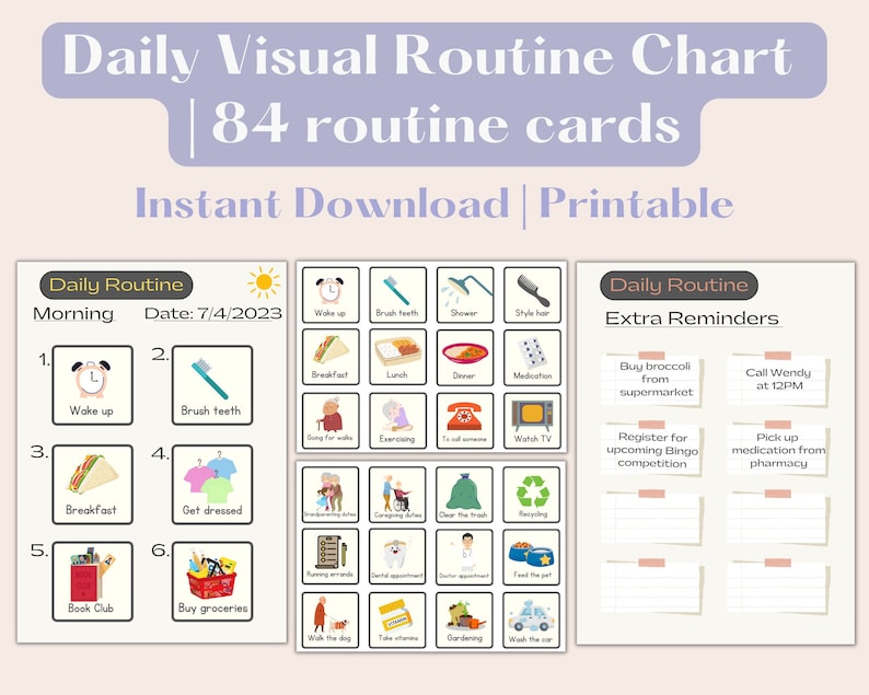 Daily Visual Routine Chart for Senior, Daily Routine Planner, Printable ...