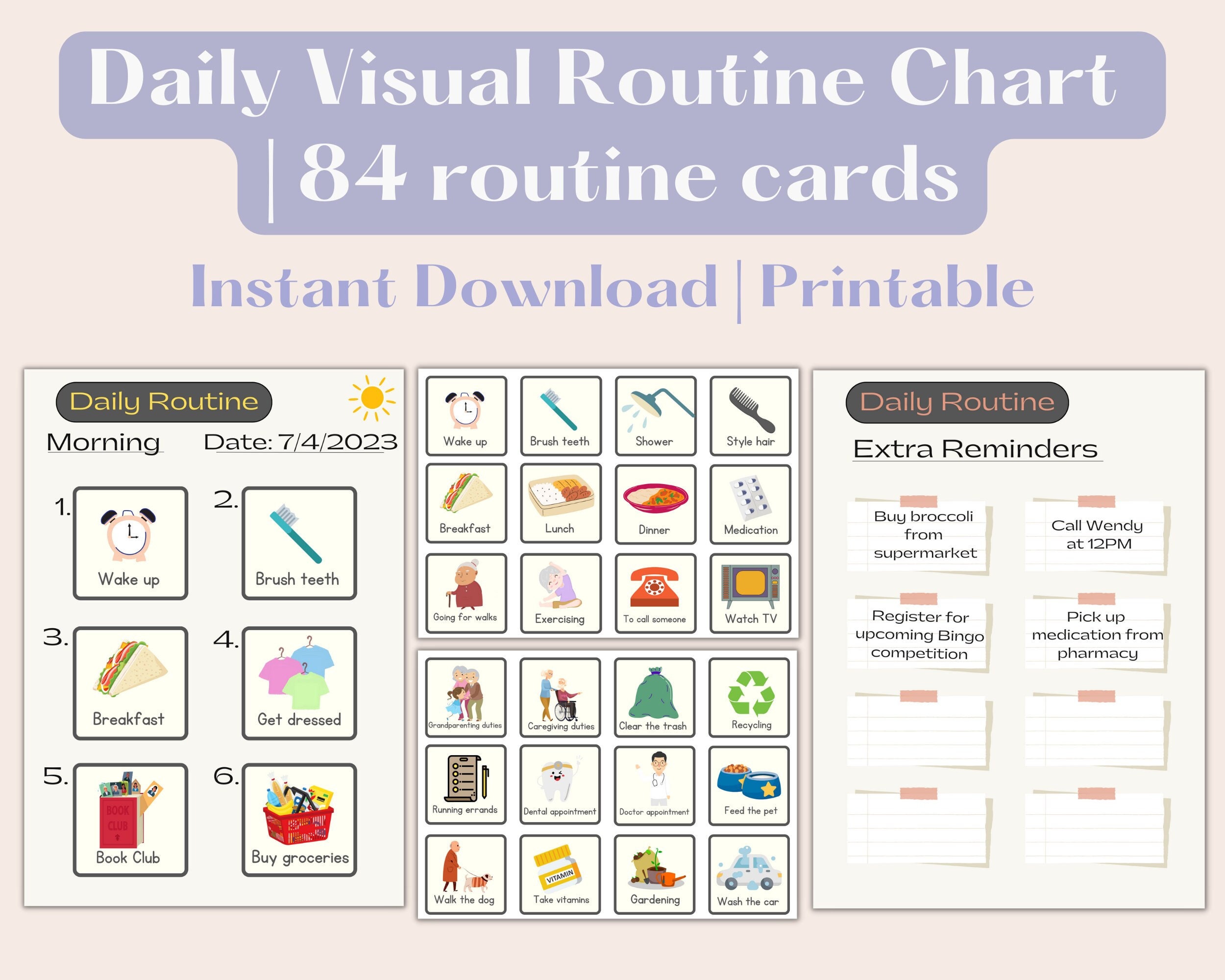Daily Visual Routine Chart for Senior, Daily Routine Planner, Printable ...