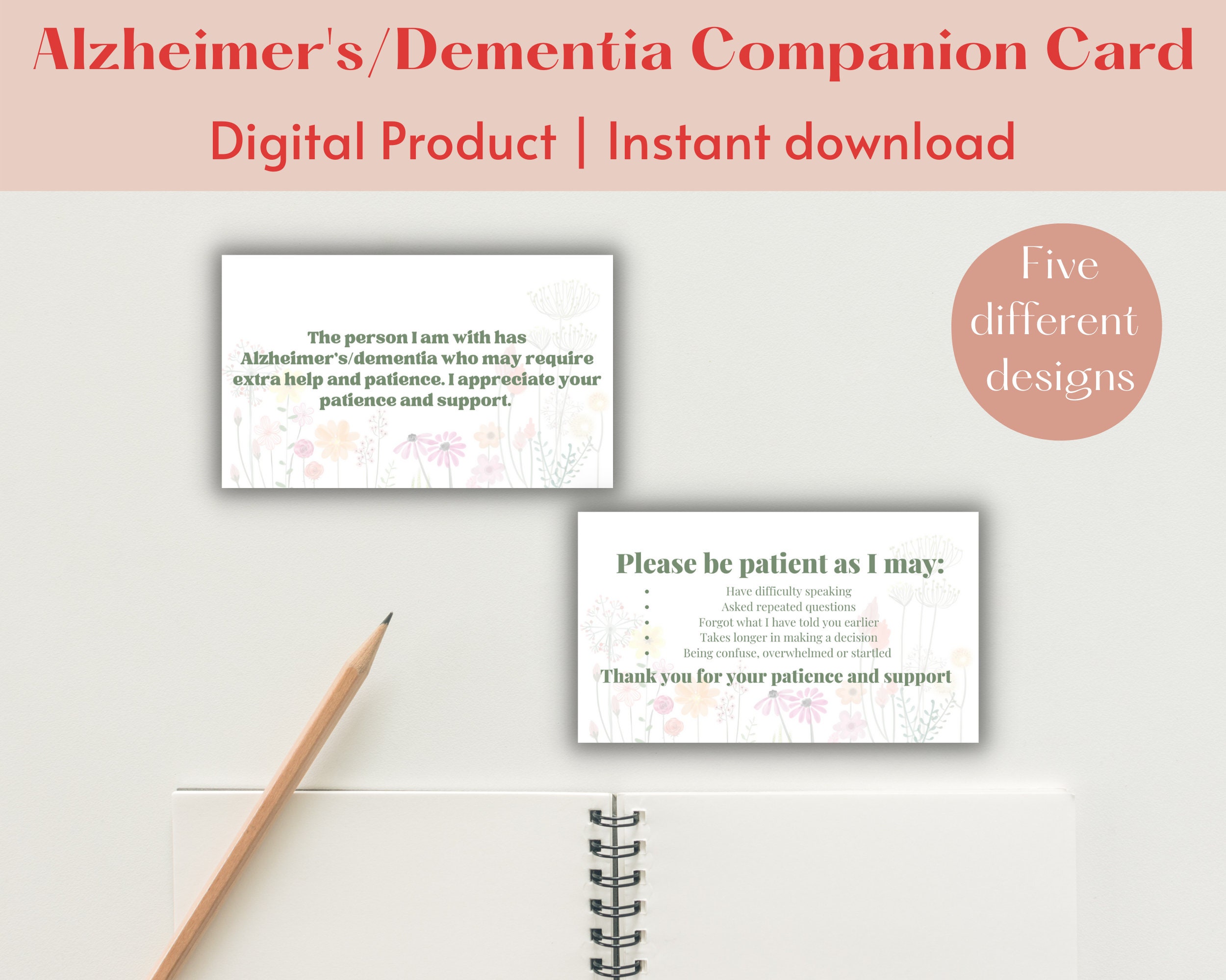Dementia Alzheimer's Companion Card, Caregiver Card, Dementia Awareness ...