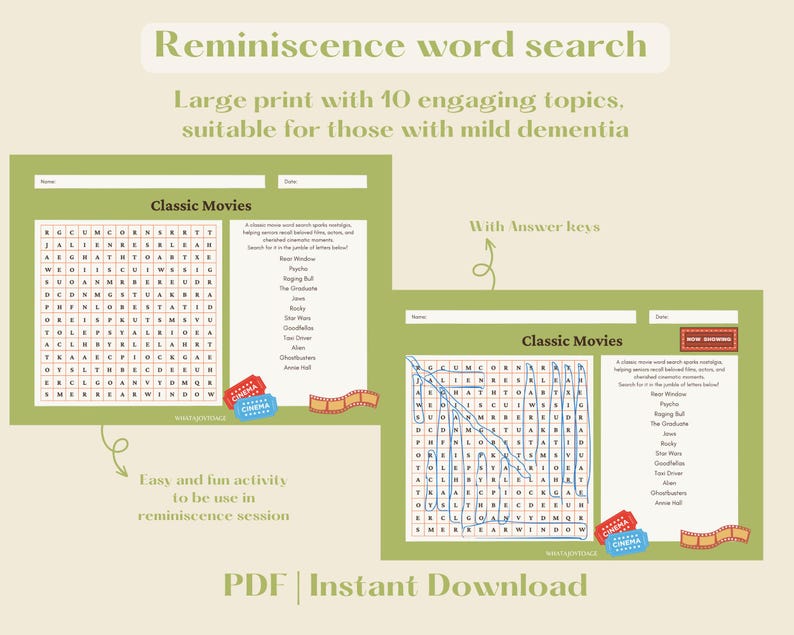 Reminiscence Word Search Puzzle With Answer Sheet, Printable Word ...
