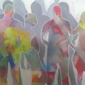 People Gathering Original Abstract Silhouette Realism Pop Art Painting ...