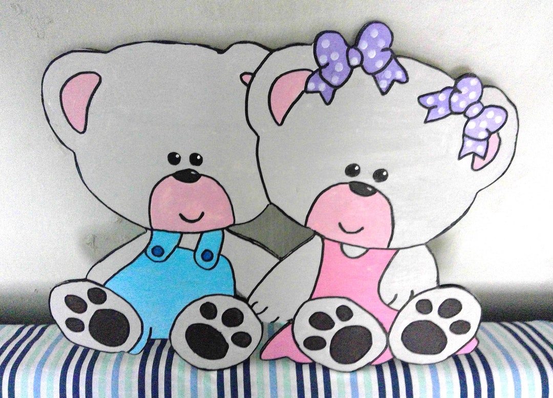 Teddy Bears Hand-painted Wood Cutout Functional Wall Art Teddy Bear ...