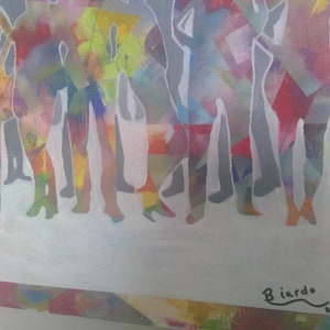 People Gathering Original Abstract Silhouette Realism Pop Art Painting ...